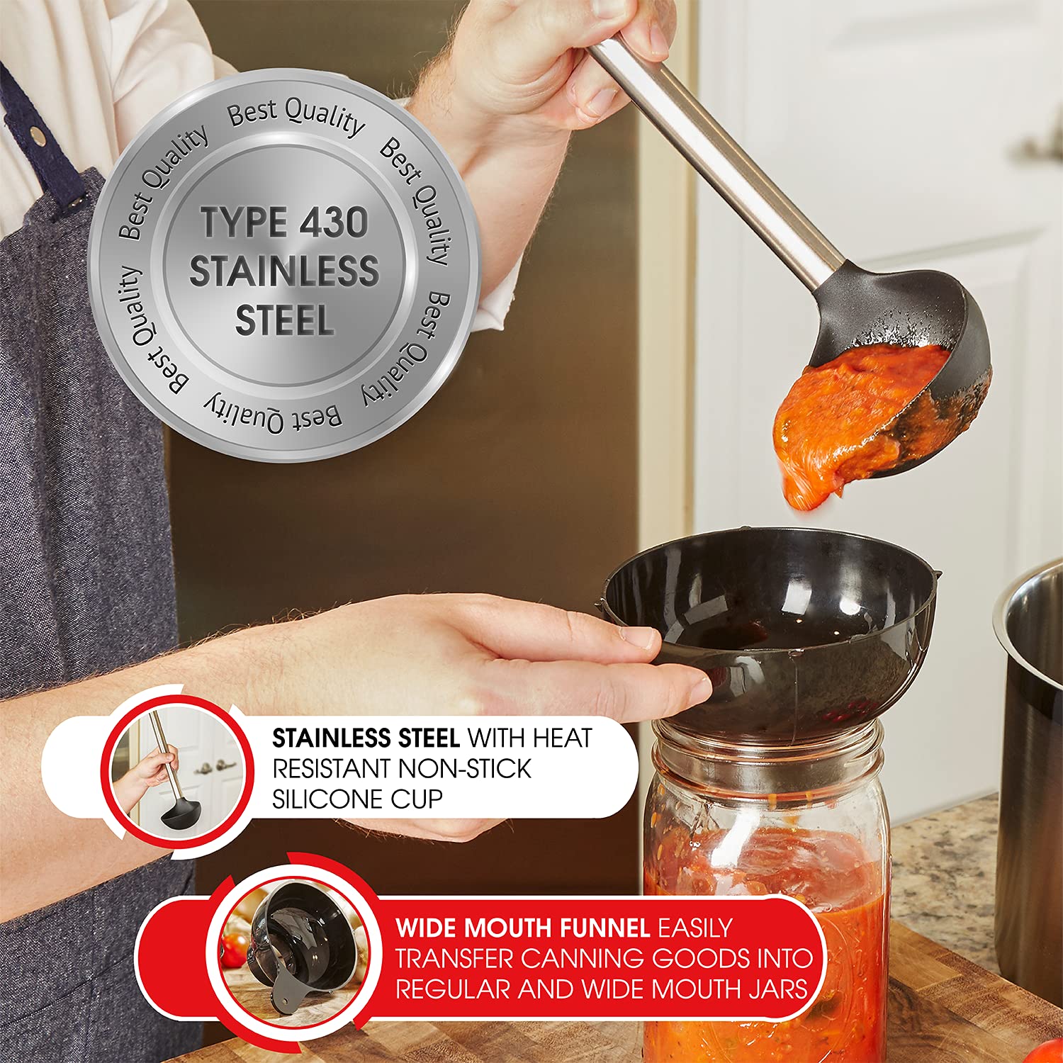 MADENA Premium Canning Kit | Stainless Steel Canning Supplies Starter Kit | 7pc Canner Set incl. Essential Tools: Ladle, Canning Funnel, Jar Lifter, Bubble Remover, Kitchen Tongs, Jar Wrench | No Rust