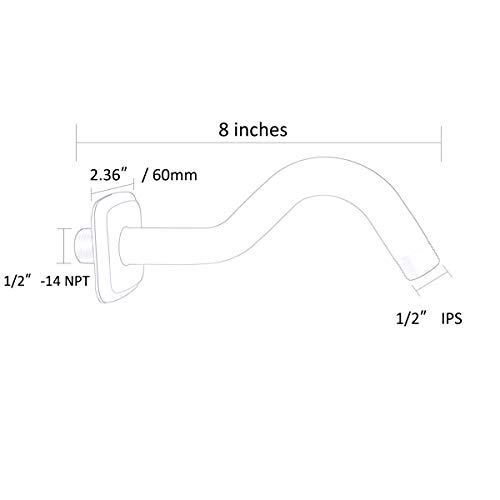 TRUSTMI Curved Shower Arm with Flange, 8-inch S-Shape Stainless Steel Top Shower Head Extension Replacement, Wall Mounted, Matte Black