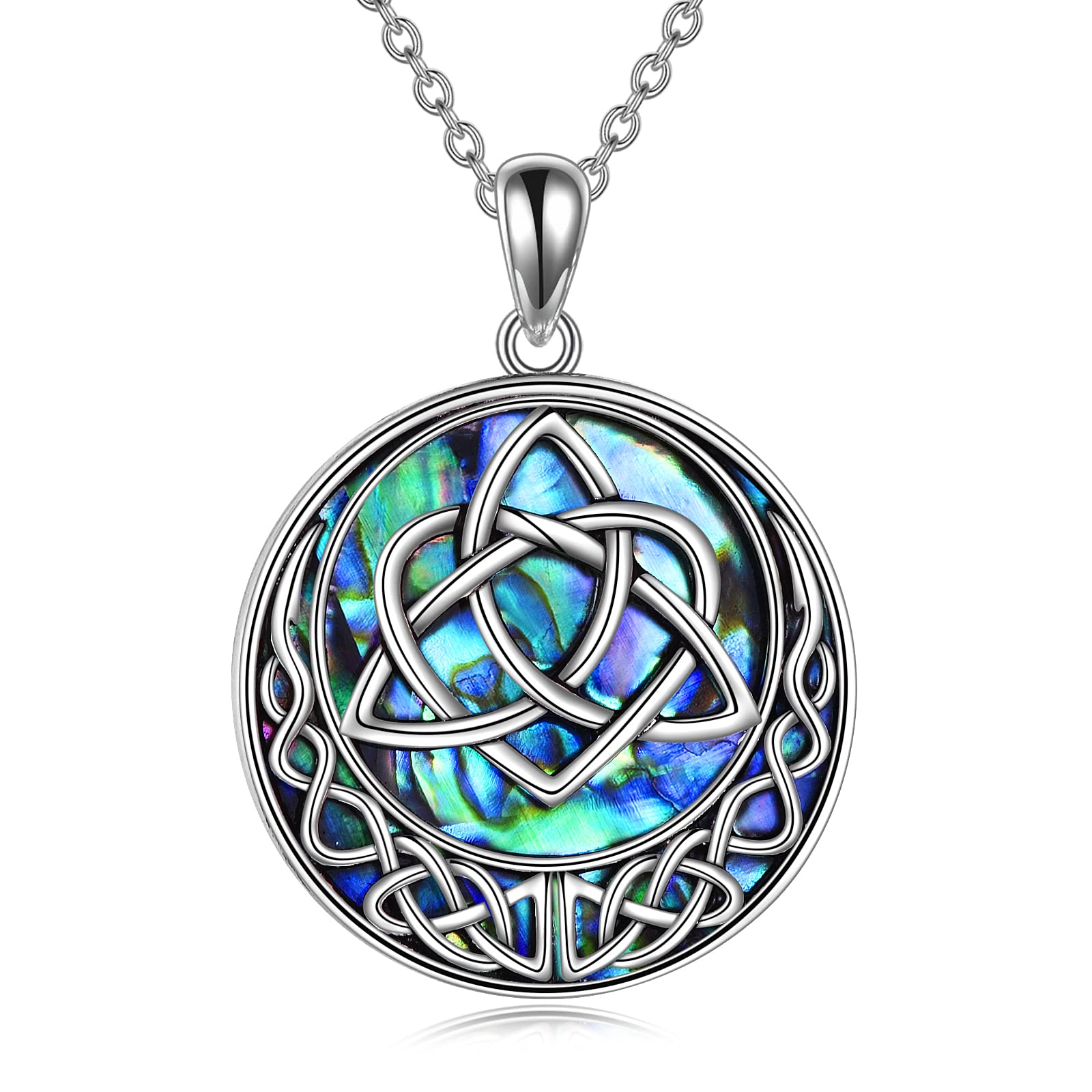 ONEFINITY Good Luck Irish Celtic Knot Necklaces Sterling Silver Abalone Shell Celtic Knot Pendant Gifts for Women Men