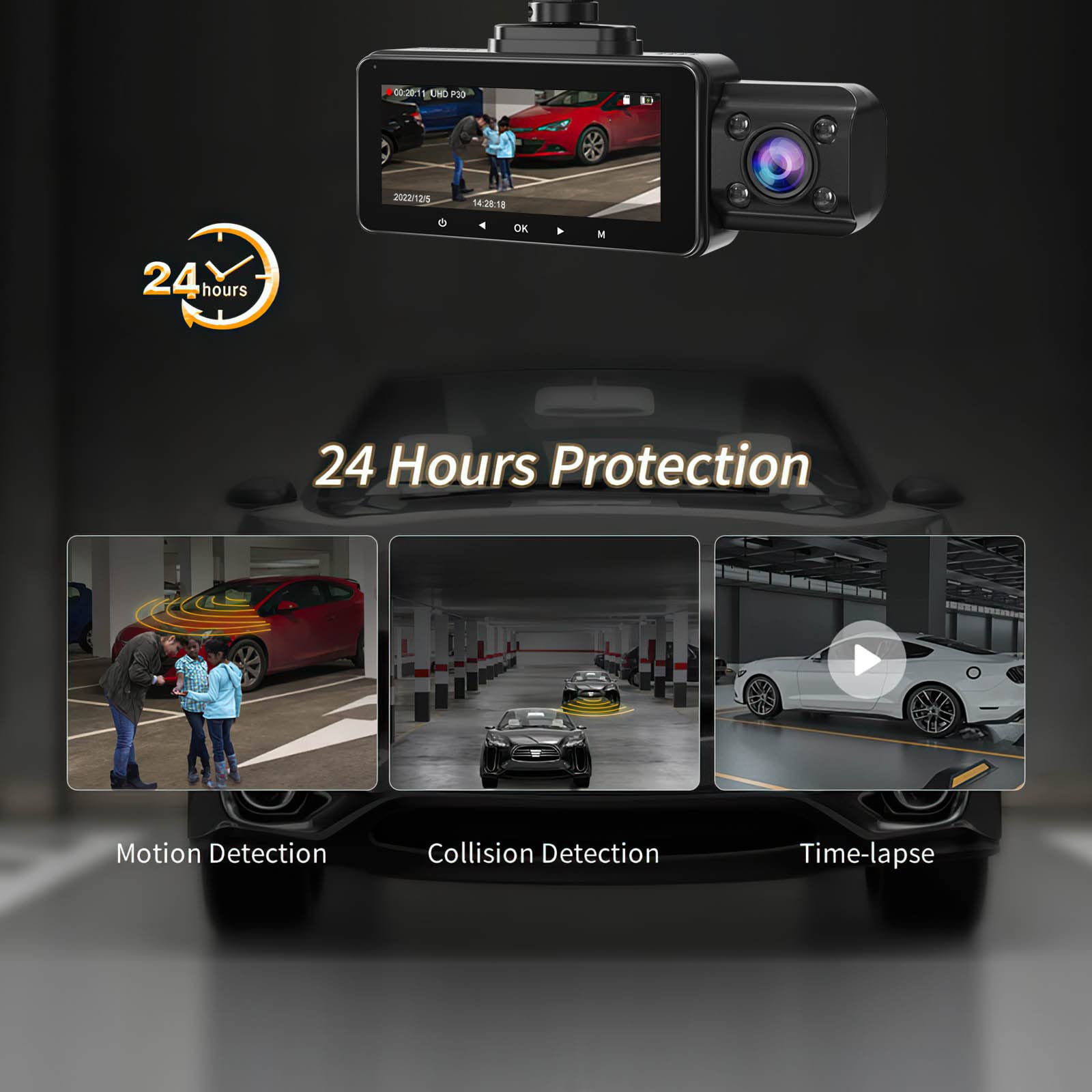 LANMODO 3ch D1 4K Dash Cam and Dashcam Hardwire Kit Bundle, 5G WiFi GPS App, Front 4K Inside 1080P Rear 1080P, Loop Recording, IR Night Vision, WDR, Parking Mode, G-Sensor Motion Senser, Support 512GB