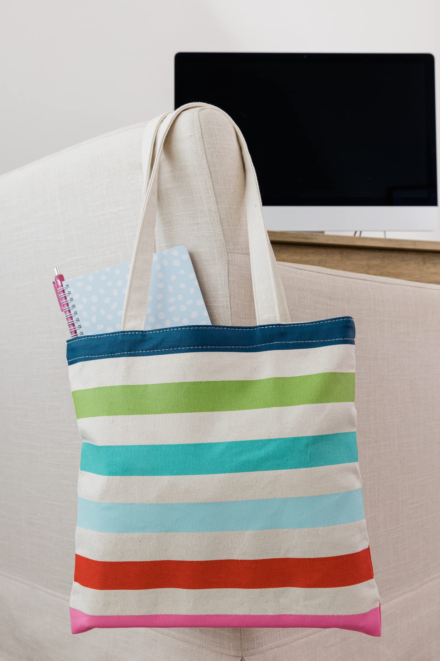 Kate Spade New York Canvas Tote Bag with Interior Pocket, Candy Stripe