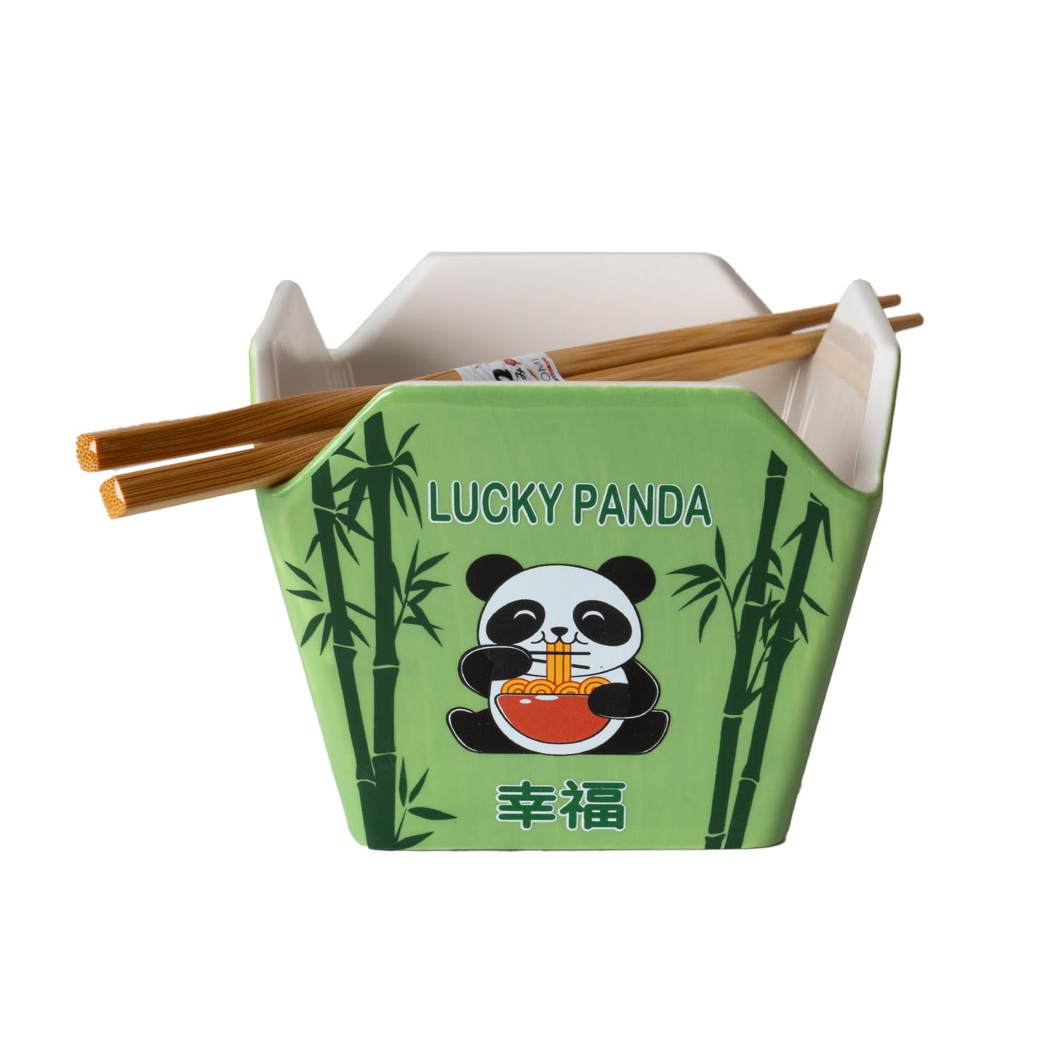Urban Tokyo Chinese Takeout Box Style Porcelain Bowl With Chopsticks 18 fl oz Square Box Shape Rice Noodles Pasta To Go Box Shaped Bowl Microwave Dishwasher Safe (Hungry Panda)