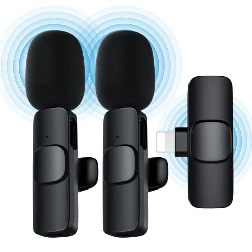 Ponovo Wireless Lavalier Microphone Compatible with iPhone, Dual Mini Lapel Mic for Phone Video Recording, Wireless Clip On Microphone for TikTok YouTube Live Stream Vlog