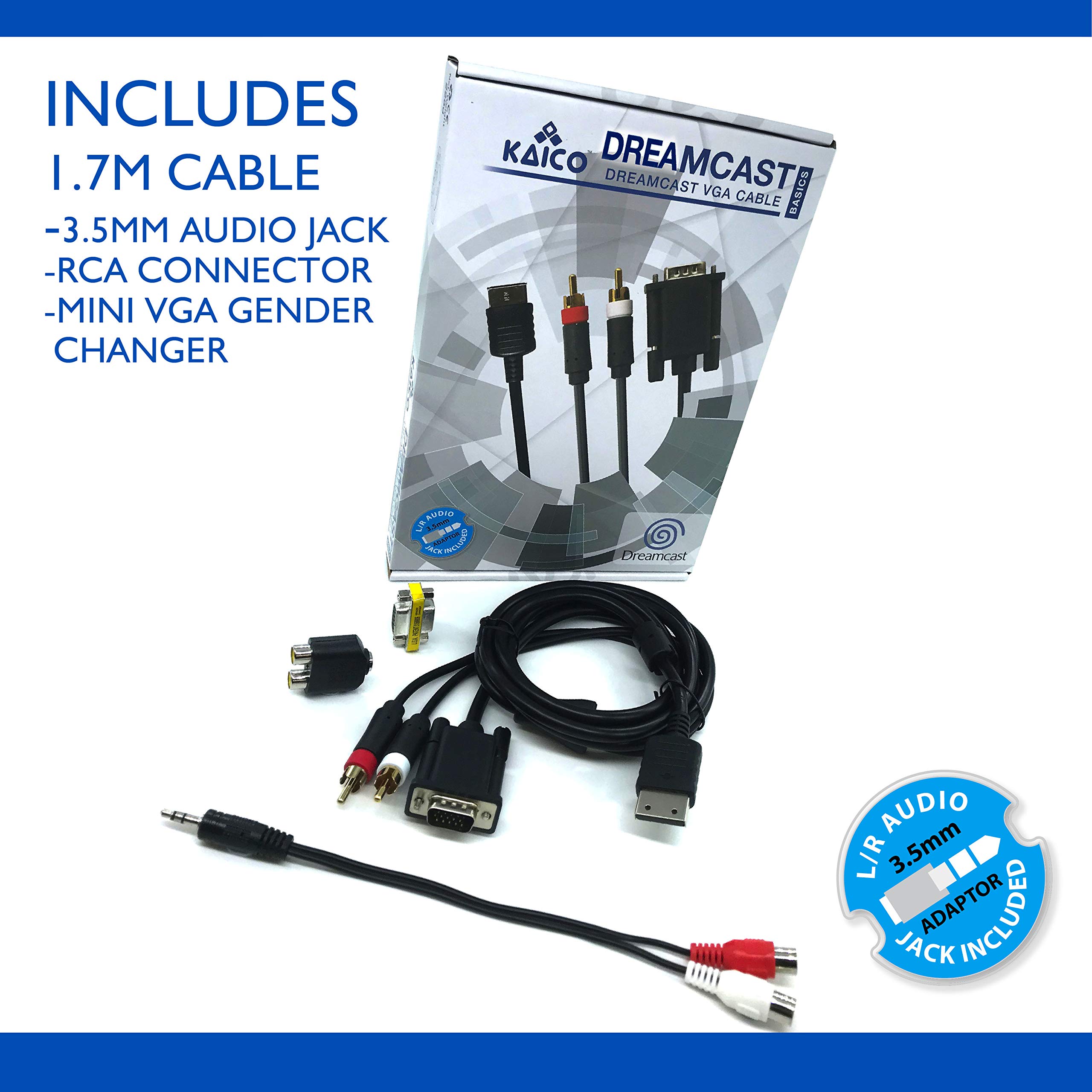 Kaico VGA Cable for use with Sega Dreamcast - Simple Plug and Play VGA Link cable compatible with Sega Dream Cast - VGA 480p Quality Image - AV VGA Cable for use with Sega DC DreamCast