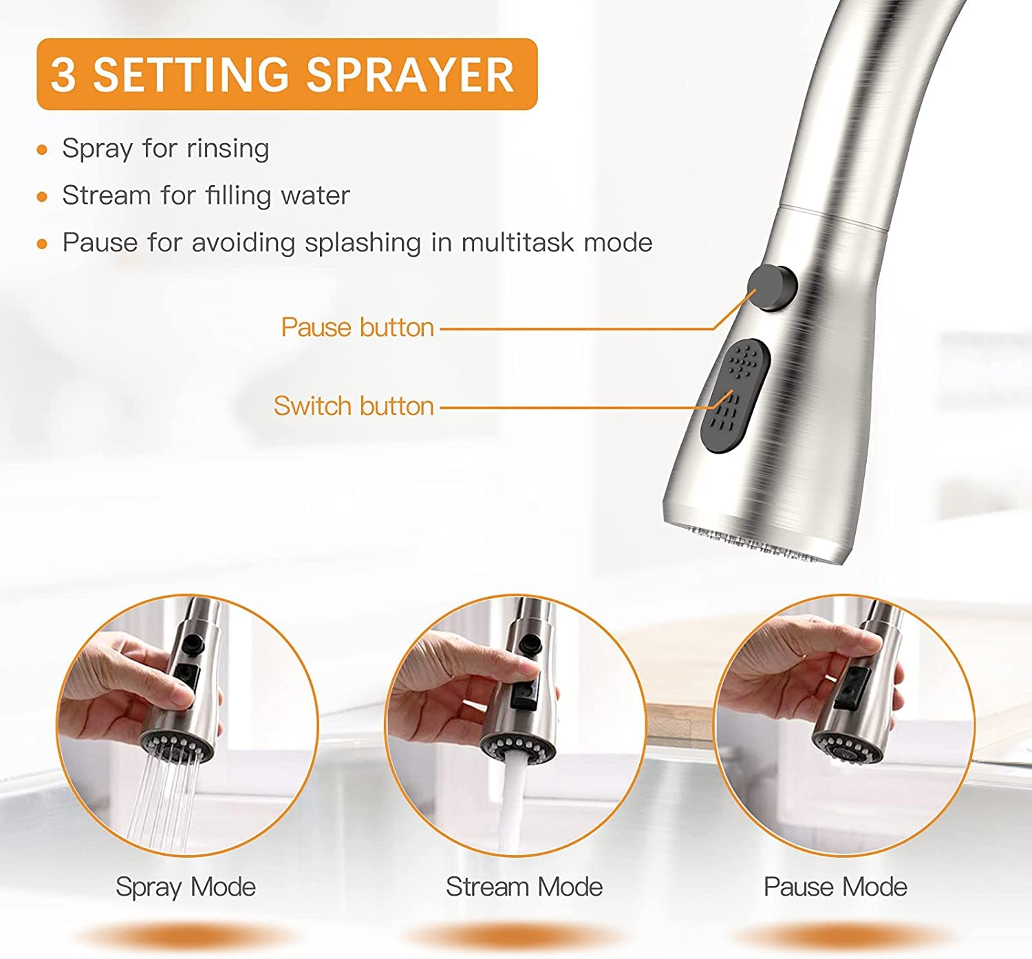 ShiningLove Kitchen Faucet, Modern Kitchen Sink Faucet with Pull-Down Sprayer, Single Handle Stainless Steel Sink Faucet for Kitchen Sink Brushed Nickel