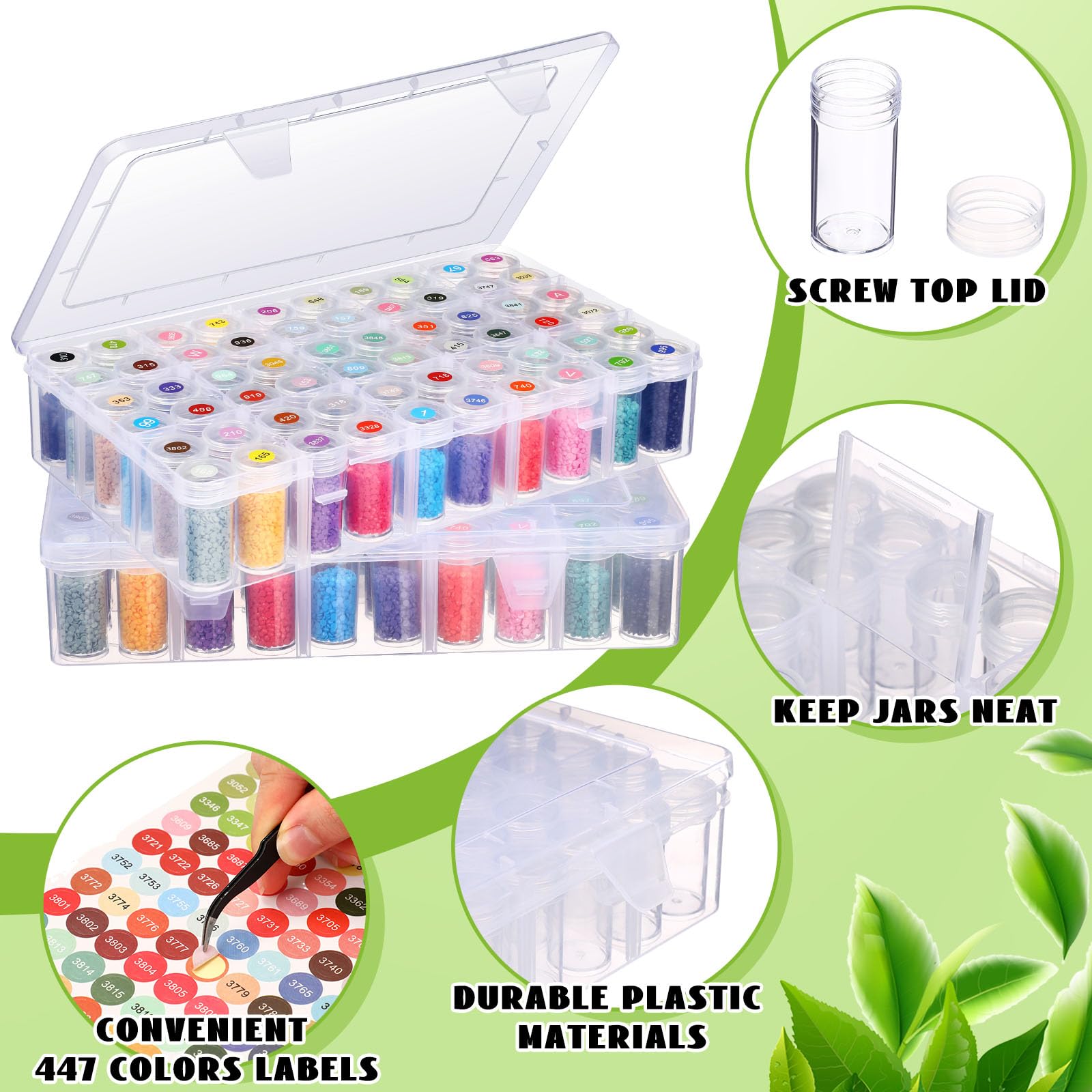 Willinglong 1 Pack Diamond Art Storage Containers Set, Grids Bead Organizer Box with Diamond Painting Accessories Labels for Diamond Art DIY Dot Craft Bead Jewelry Storage