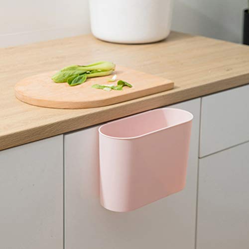 YARDWE Hanging Trash Can Waste Bin: Under Cabinet Compost Bin Pink Mini Small Car Garbage Can Wall Mounted Rubbish Container for Home Kitchen Office
