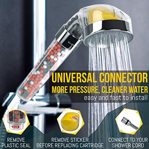 Shower Head Filter, High Output with Vitamin C Shower Head Filter for Hard Water and Chlorine Handheld Shower Head with Filter Beads Easy to Install Universal System Water Softener