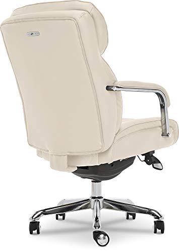 La-Z-Boy Sutherland Quilted Leather Executive Office Chair with Padded Arms, High Back Ergonomic Desk Chair with Lumbar Support, Ivory White Bonded Leather