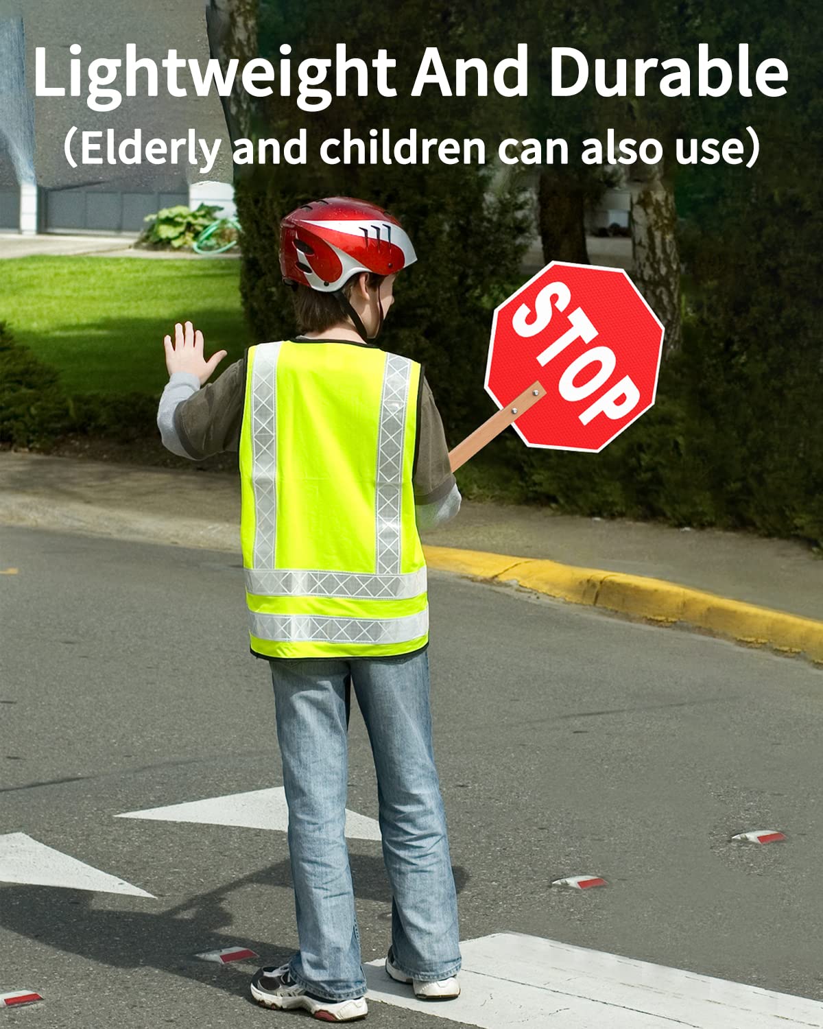 Stop Slow Sign, Double Sided Street Slow Warning Reflective Signs, 13x13in Octagon Rust Free Aluminum, with Bamboo Handle, UV Protected and Waterproof, Weather Resistant, Durable Ink, Easy to Mount