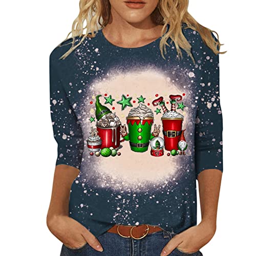 Women Long Sleeve Tops Cute Elk Pattern Blouse Large Size Slouchy Sweatshirt Drop Shoulder Pullover Clothes Outfits Green