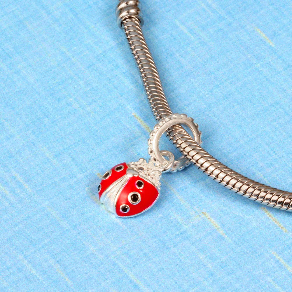 Luckybeads - July New Arrivals Ladybug charm 925 Sterling Silver Lady Bug Red Black Enamel Cubic Zirconia Crystal for Bracelet & Necklace(Ladybug charm)