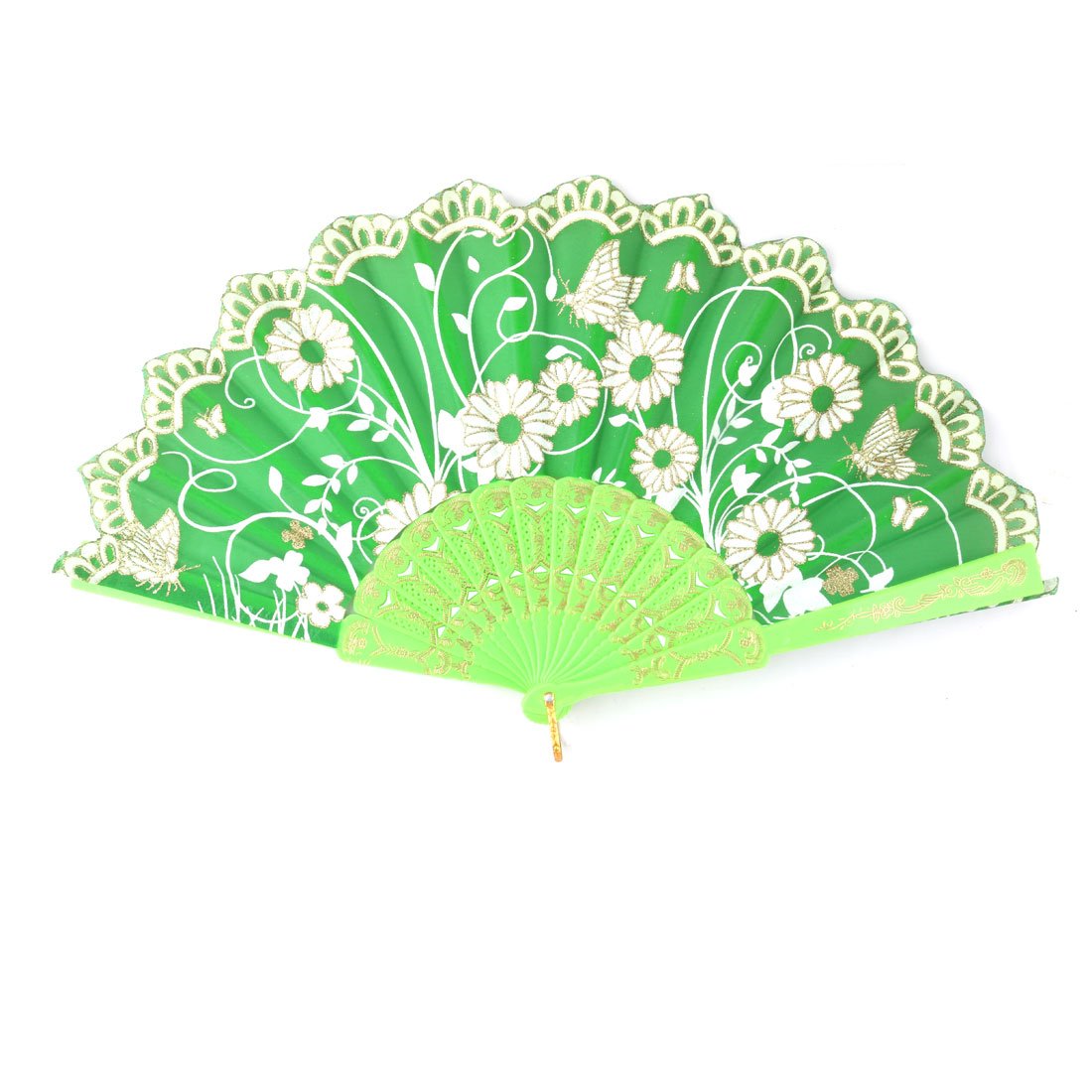 Qtqgoitem Women Polyester Chinese Style Cosplay Artistic Handle Folding Fan 24cm Length Green (model: 20f eba 356 fb8 6f6)