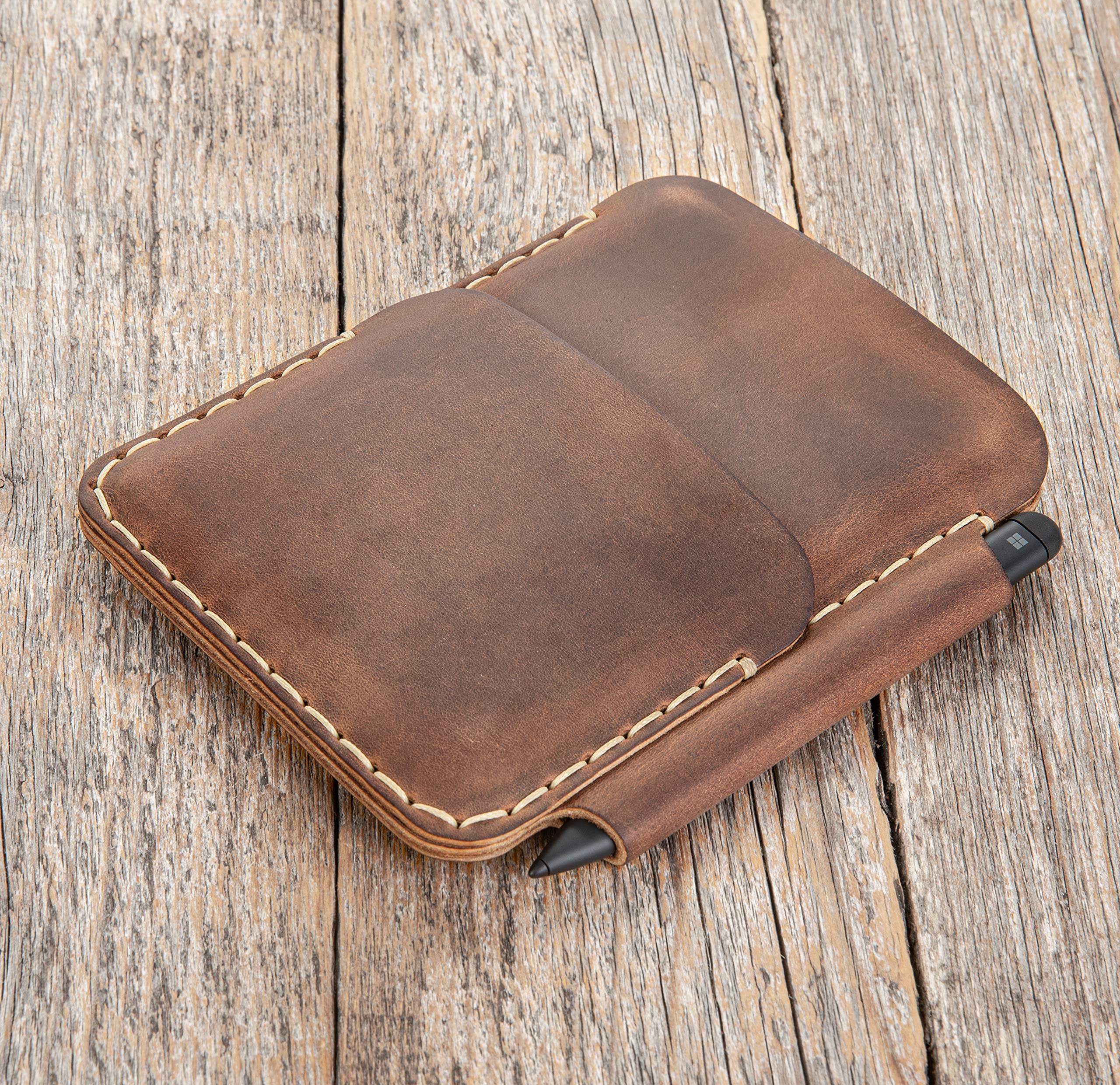 Leather case for Microsoft Surface Duo 2 / Duo. with Pen holder and card pocket (brown, for bare Surface Duo 2)