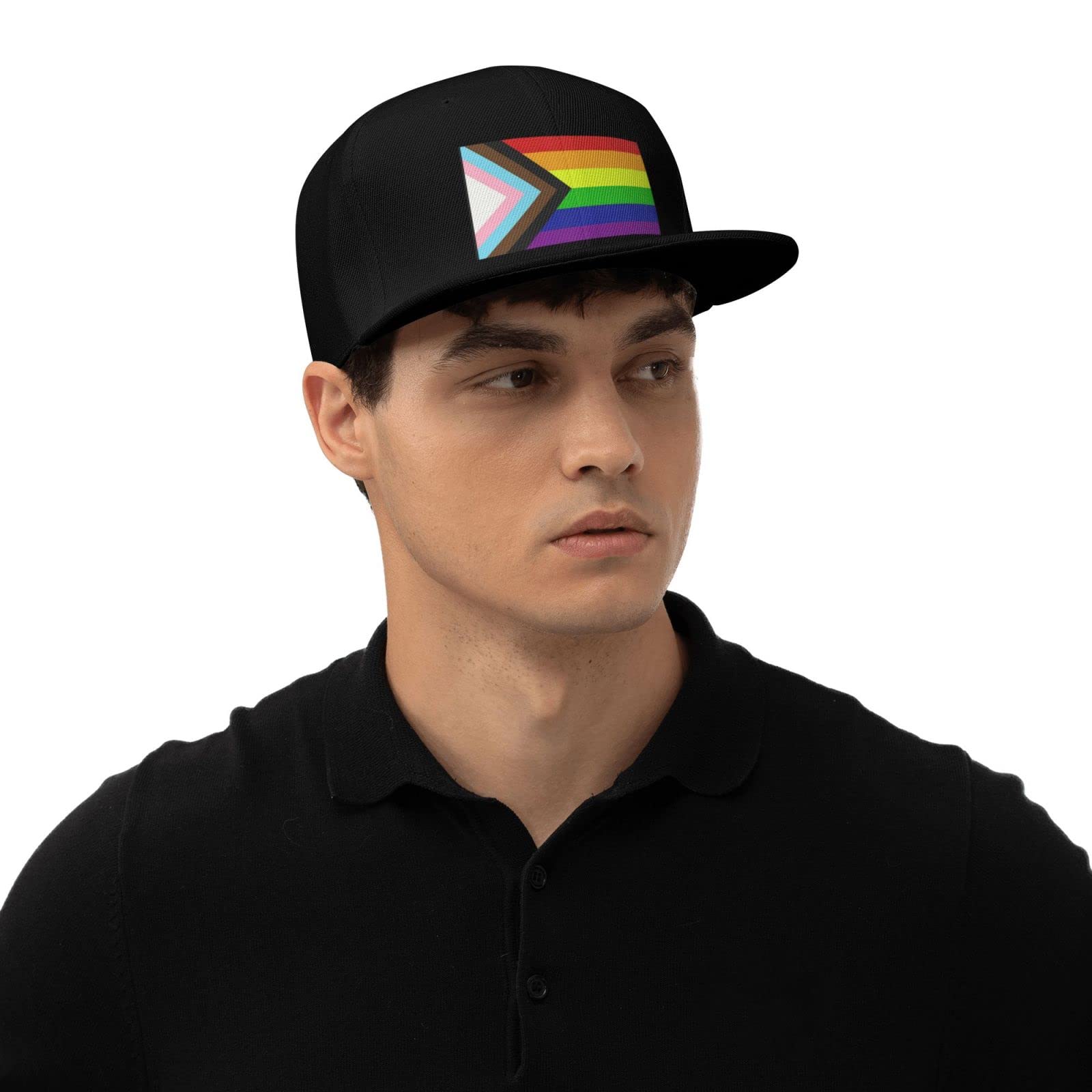 Qauirfe Progress Pride Flag LGBTQ Hat Adult Adjustable Baseball Cap Trucker Hats Black