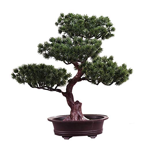 MAYiT Artificial Bonsai Welcoming Pine Tree, Simulation Potted Plant DIY Decorative Bonsai, Desk Display Fake Tree Pot Ornaments for Home, Office, Shop