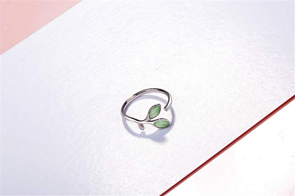 kogl Cat's eye leaf style Ring Japanese and Korean Style Adjustable Ring Wear on Any Finger Longing for Advocating simple and nature (Green)