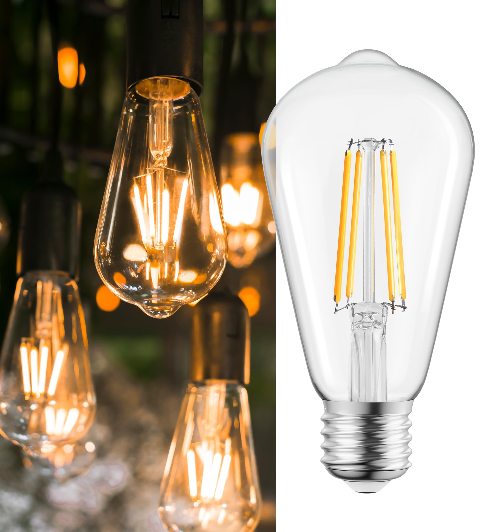 LED Edison Light Bulbs，6Pcs Vintage 6 Watt，Equivalent 60W Incandescent Light Bulbs，E26 Base Non Dimmable Decorative Antique Filament Light Bulbs with 85+ CRI，Warm White 750 lumens Lighting