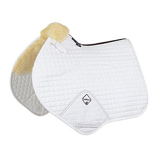 LeMieux Lambswool Close Contact Jumping Square (Half Lined) - White Wool/Natural Fabric, Large
