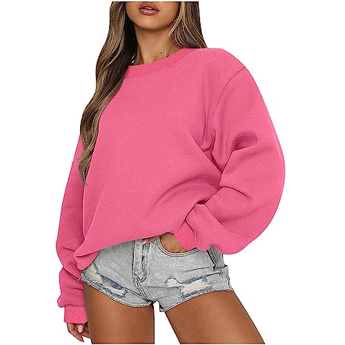 ZunFeo womens sweatshirt early reads for prime members Sweatshirt for Womens Fashion Casual Long Sleeve Top Crewneck Oversized Pullover Hoodie Y2k Fashion Clothes 2023 Hot Pink S