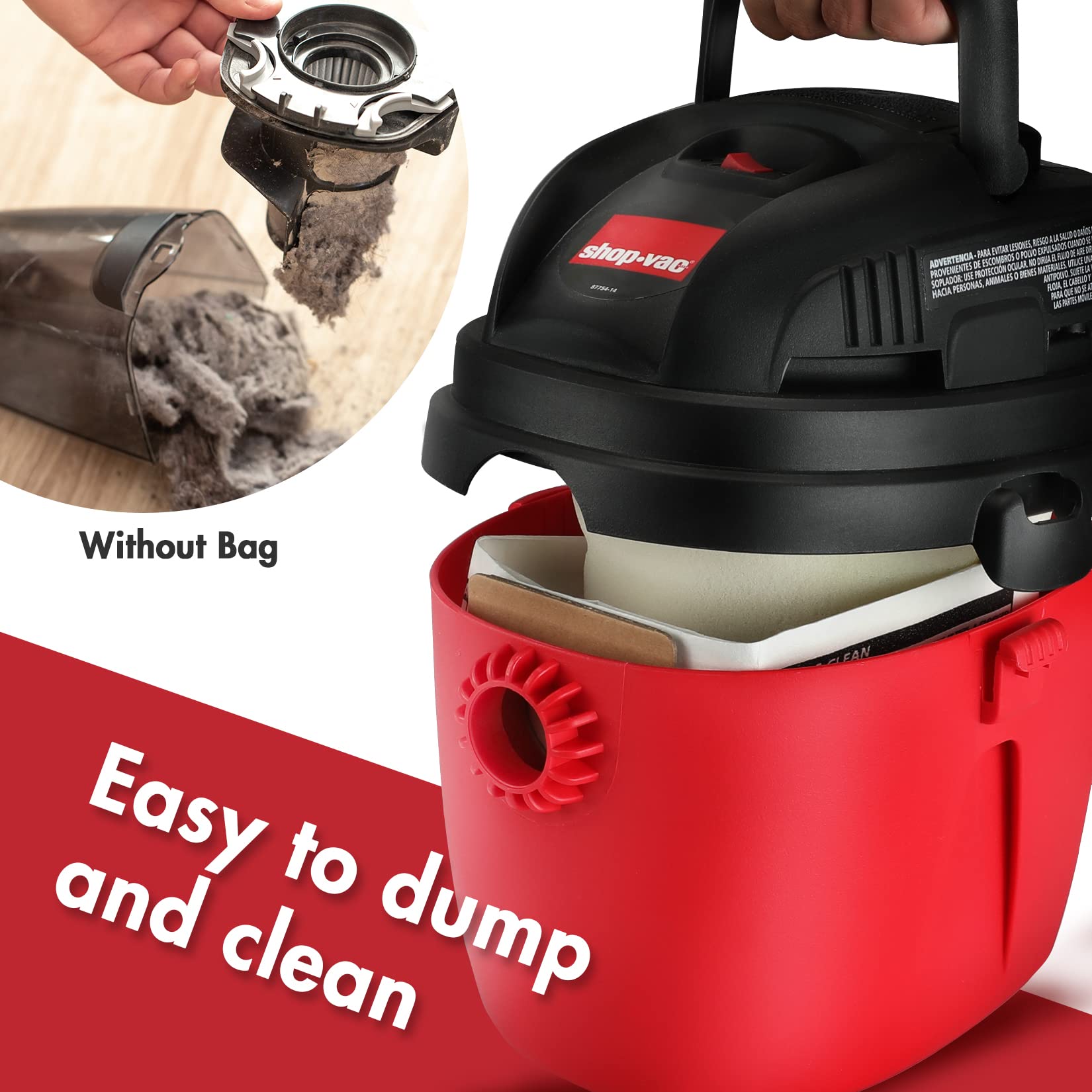 Shop-Vac 2.5 Gallon 2.5 Peak HP Wet/Dry Vacuum 2036000 + 90668 2-2.5 Gallon Disposable Filter Bags,6 Pack