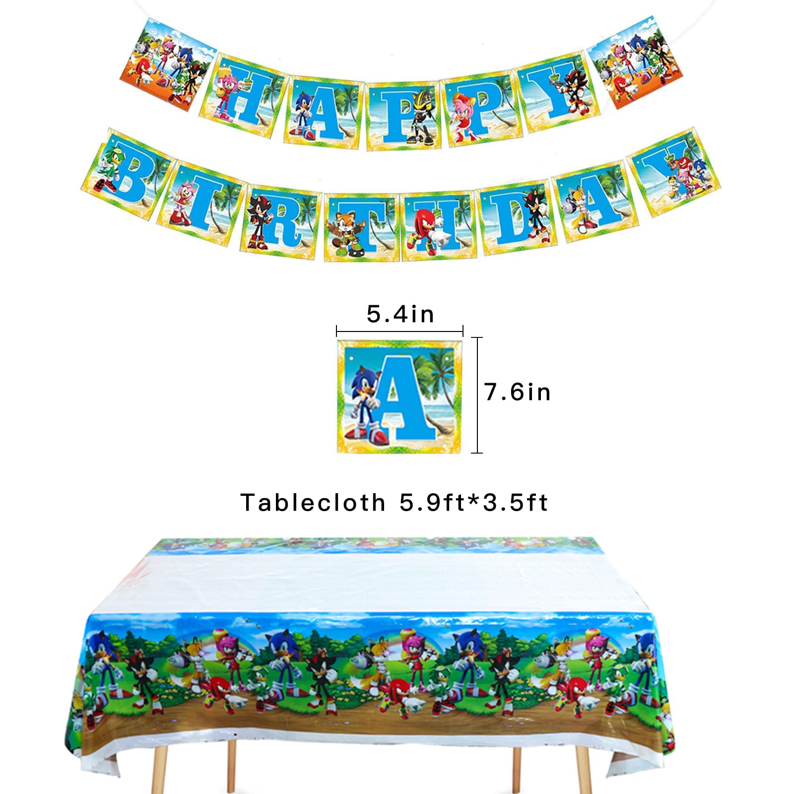 Sonic Birthday Party Supplies Party Decorations Party Favors Gift Set Include Backdrop,Bracelets,Key Chain,Button Pins,Banner, Balloons, Cake Cupcake Toppers