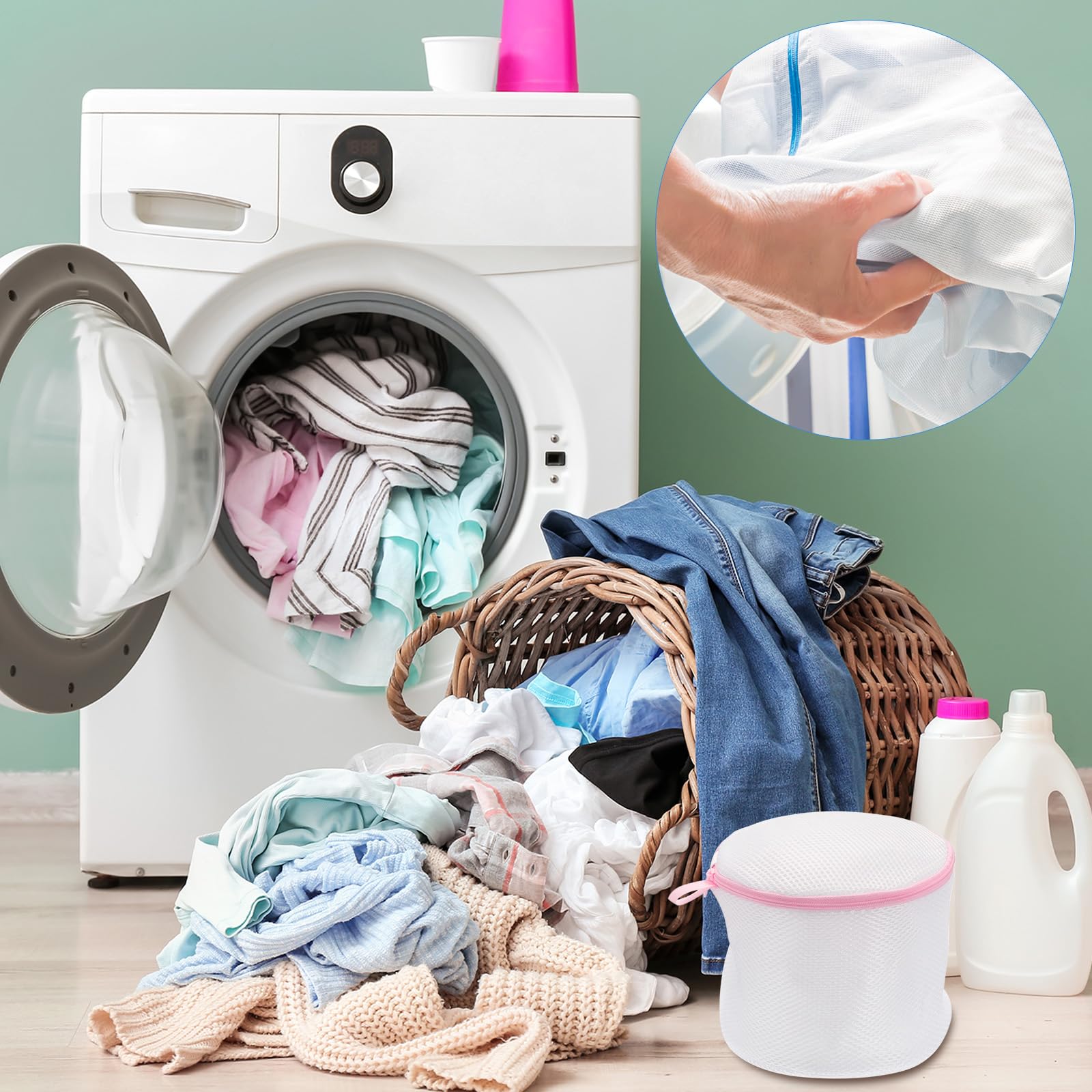 uxcell 4Pcs Bra Washing Bag, 6.3 x 6.7 Inch Cylinder Mesh Laundry Bags for Washing Machine Wash Delicate, Sock, Underwear, Gray