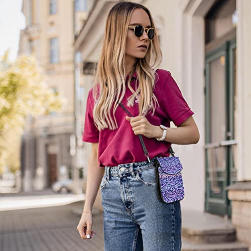 Small Crossbody Bag Purple Leopard Cell Phone Purse Wallet
