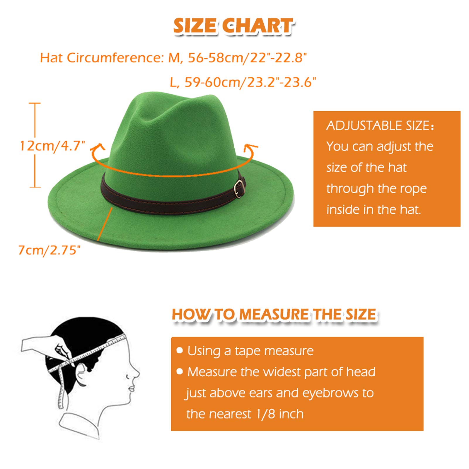 Lisianthus Men & Women Fedora Hat - Belt Buckle Wide Brim Panama Hat Black 58-60cm