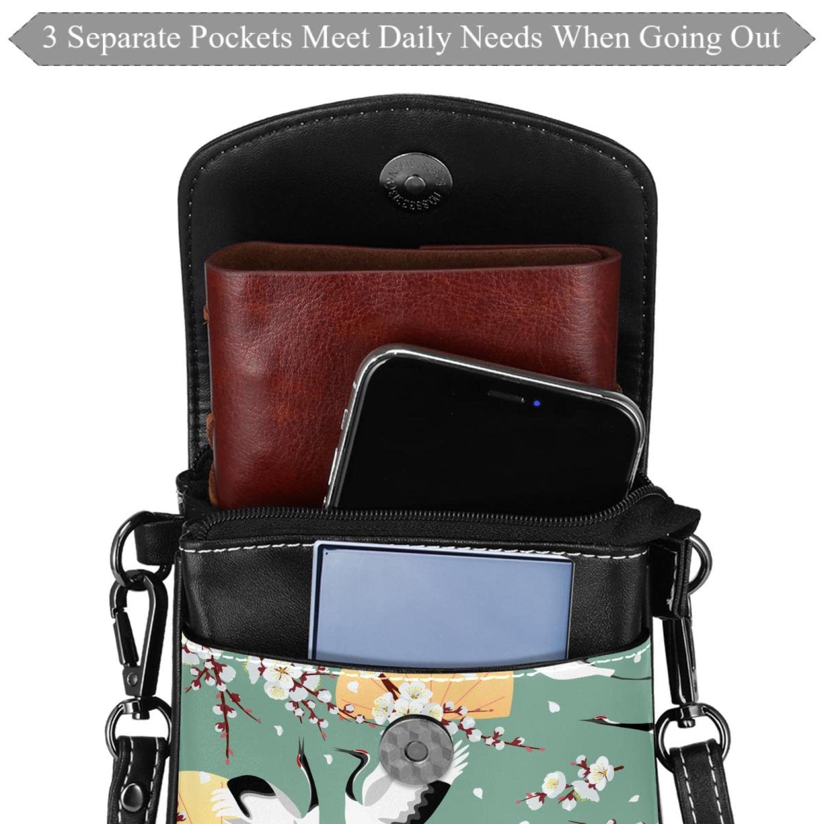 Small Crossbody Bag White Birds Flower Cell Phone Purse Wallet