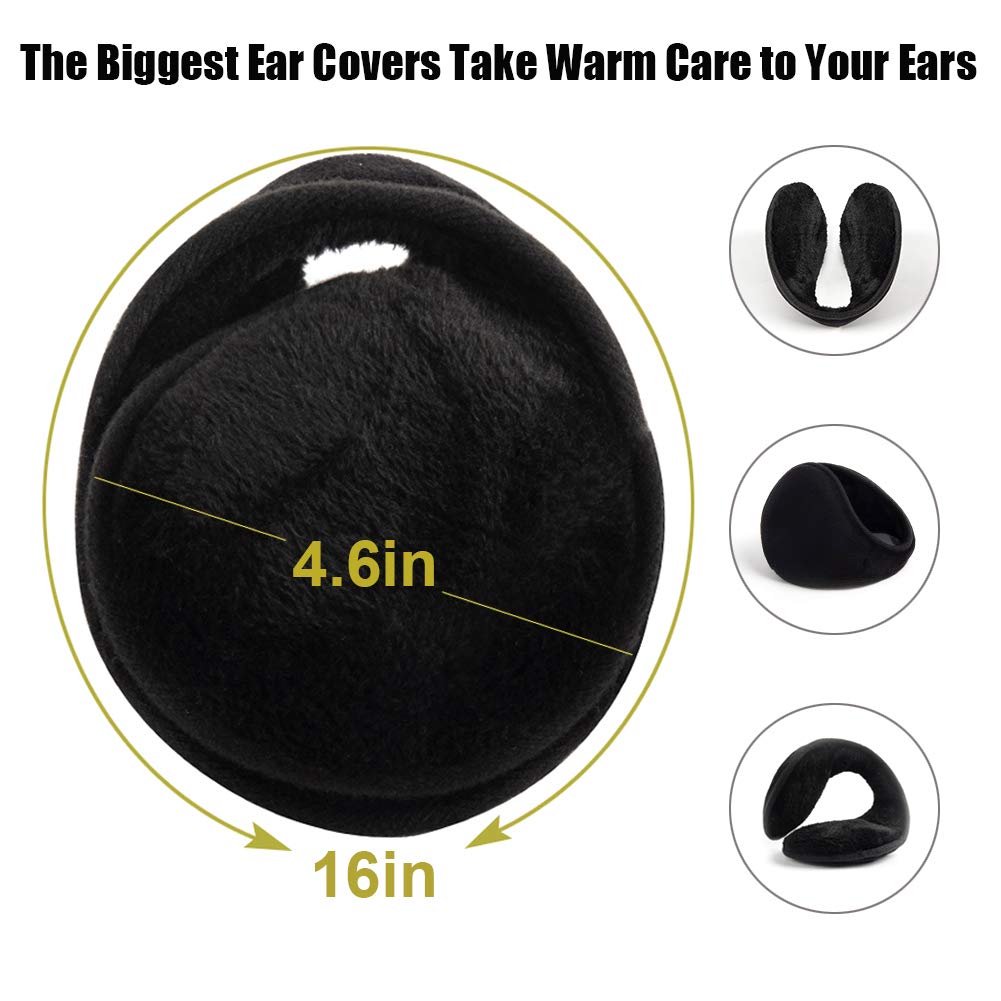 LISM Ear Muffs Winter Women,Upgraded Big Ear Muffs for Winter Men - Plush Ear Warmer Behind head for Outdoor,Black,Large