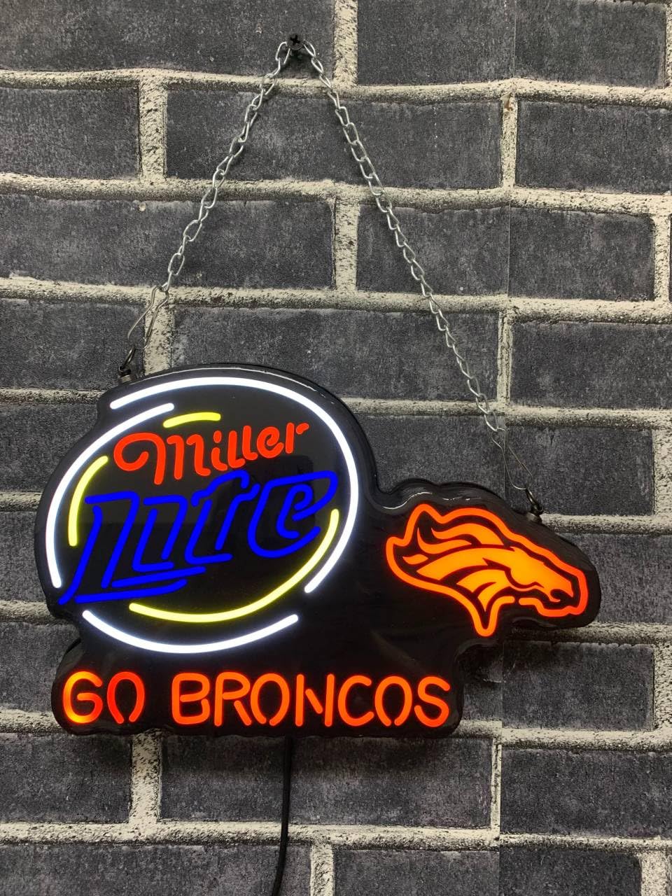 Queen Sense 10" Vivid Millers Lite Denvers Sports Team Go Bronco LED Sign Light Lamp Cute Bright Neon Wall Decor STS622