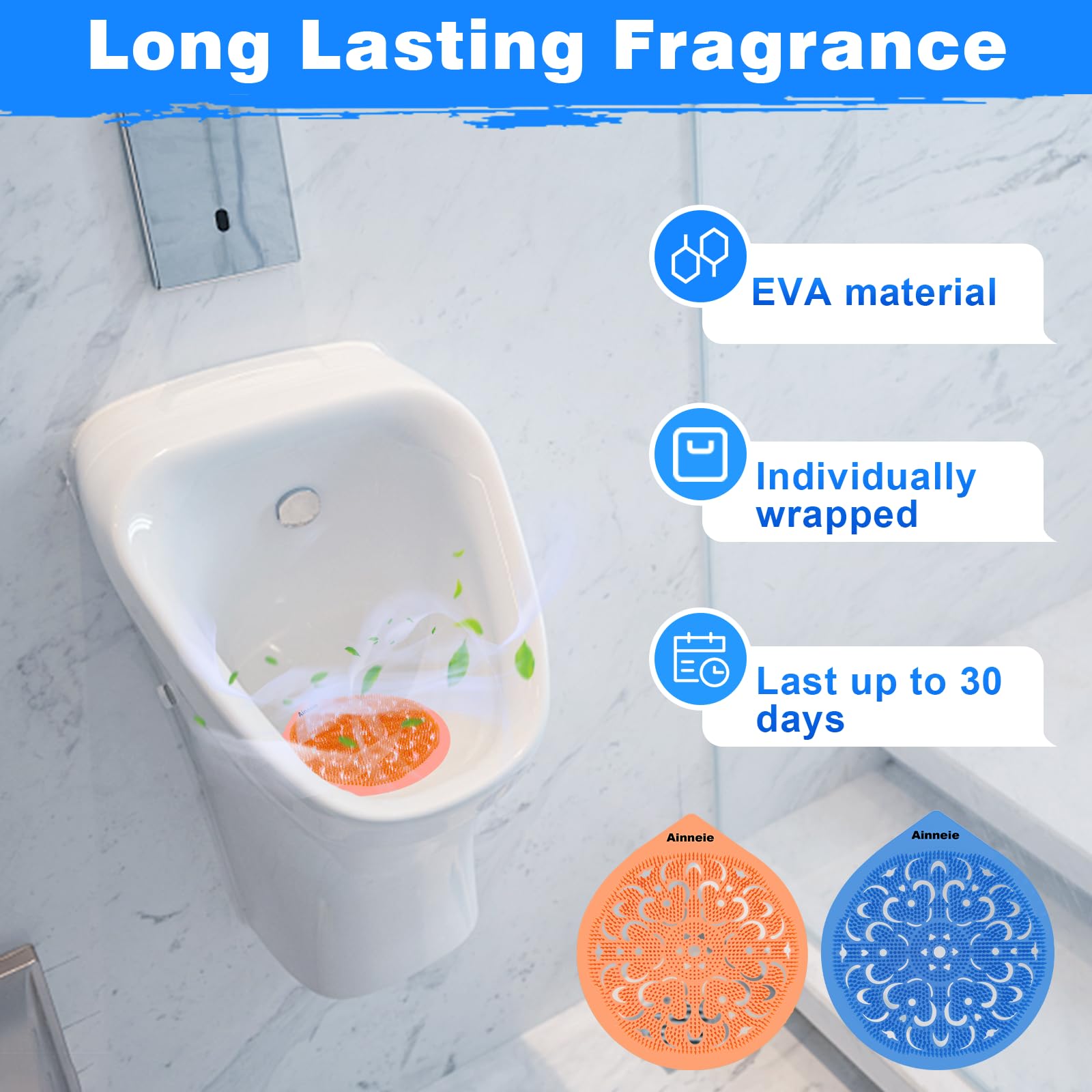 Urinal Screen Deodorizer 50 Pack,Urinal Cakes Deodorizer Anti-Splash Urinal Screens for Urinals in Restrooms, Restaurants, Office, Schools (25 Blue+25 Orange)