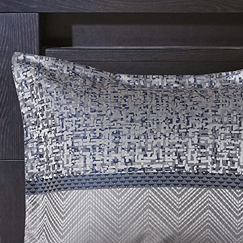 Madison Park Luxury Comforter Set-Traditional Jacquard Design All Season Down Alternative Bedding, Matching Bedskirt, Decorative Pillows, Queen(90"x90"), Rhapsody, Geometric Navy 7 Piece
