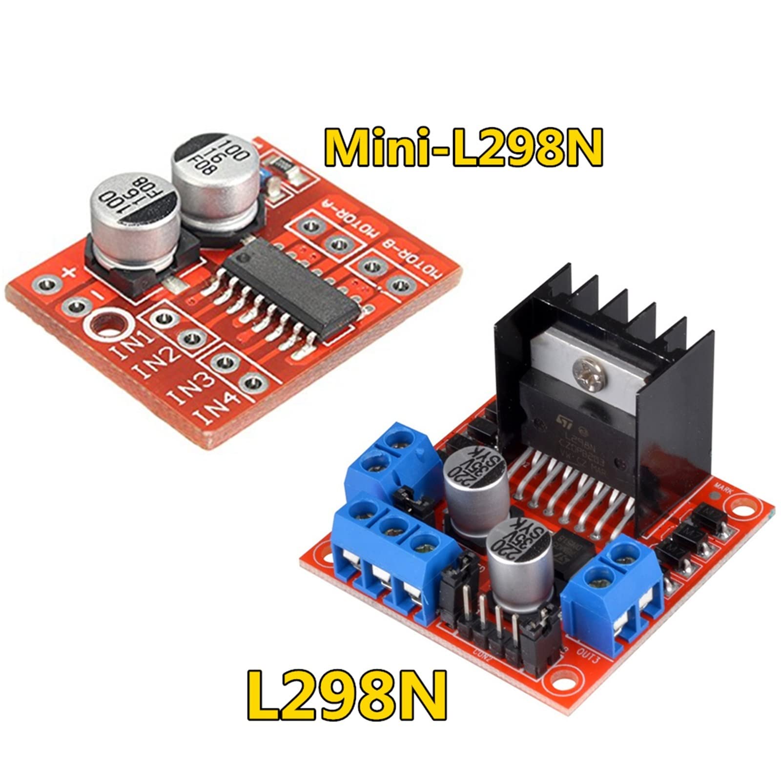 TOCOCO L298N Driver Board Module L298N Stepper Motor Smart car Robot breadboard peltier High Power L298 DC Motor Driver (Size : Mini-L298N)