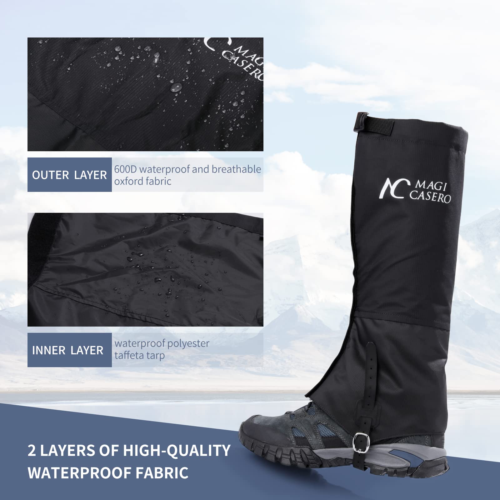 Magi Casero Outdoor Snow Boot Gaiters for Hiking Walking Running, Waterproof Leg Gaiters (X-Large)