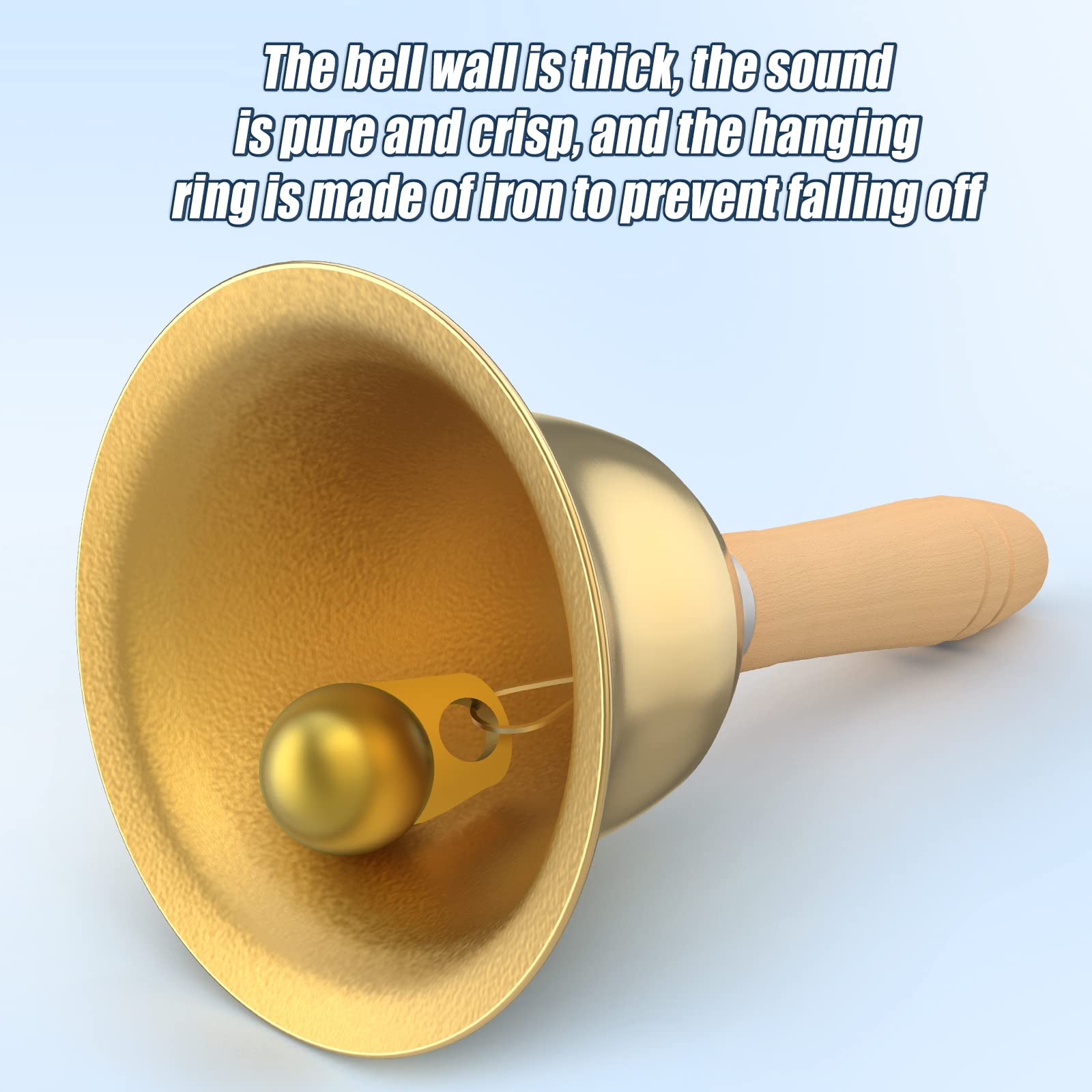 QCDENG 2PCS Solid Brass Hand Crank Call Bell with Metal Bell and Wooden Handle, Hand Crank Bell is Suitable for Party, Christmas