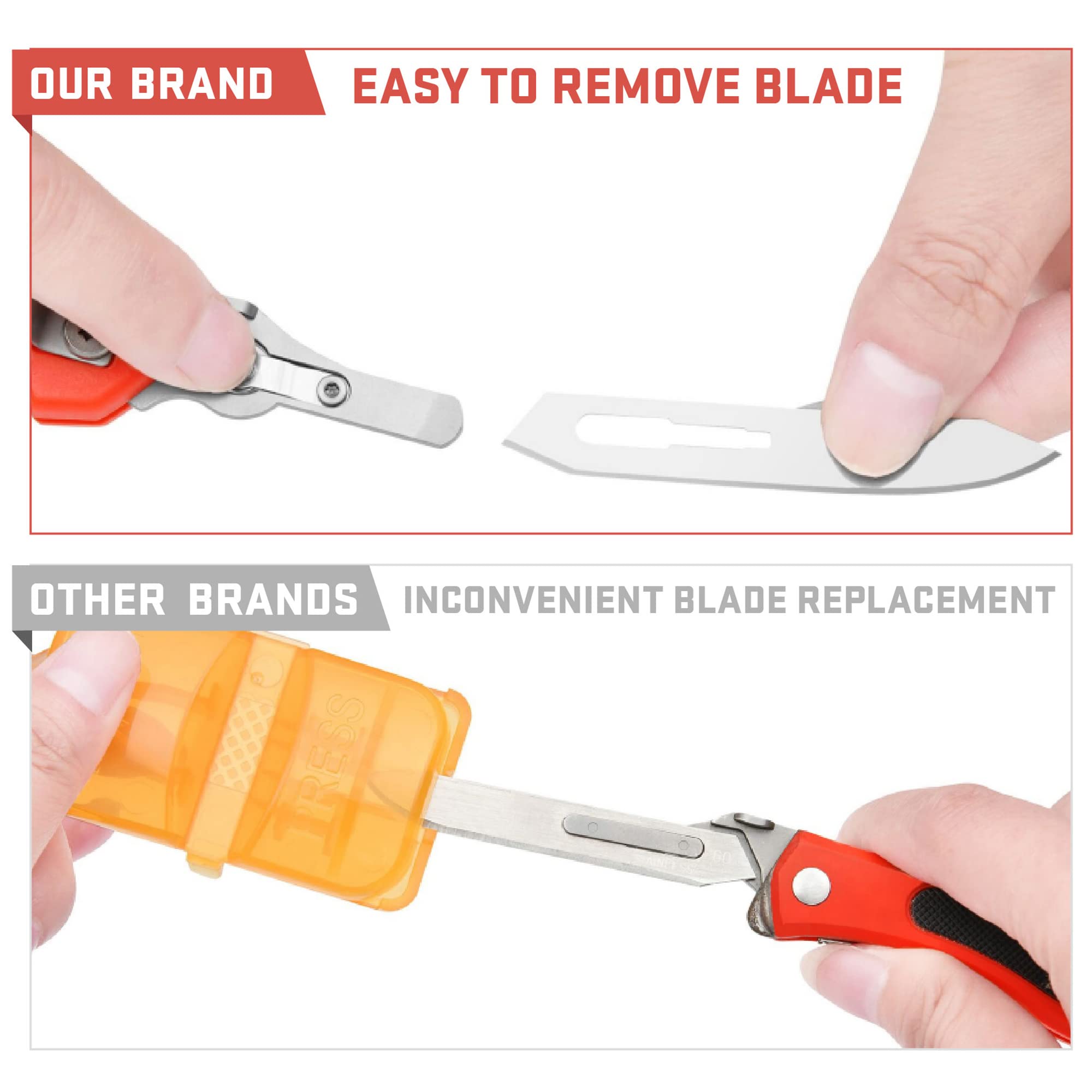 Lancergear Hunting Knife Skinning Knife Pocket Foldable with 15 Extra Replaceable Sharp Blades, Safe and Fast Disassembly in 1 Second with Single Hand