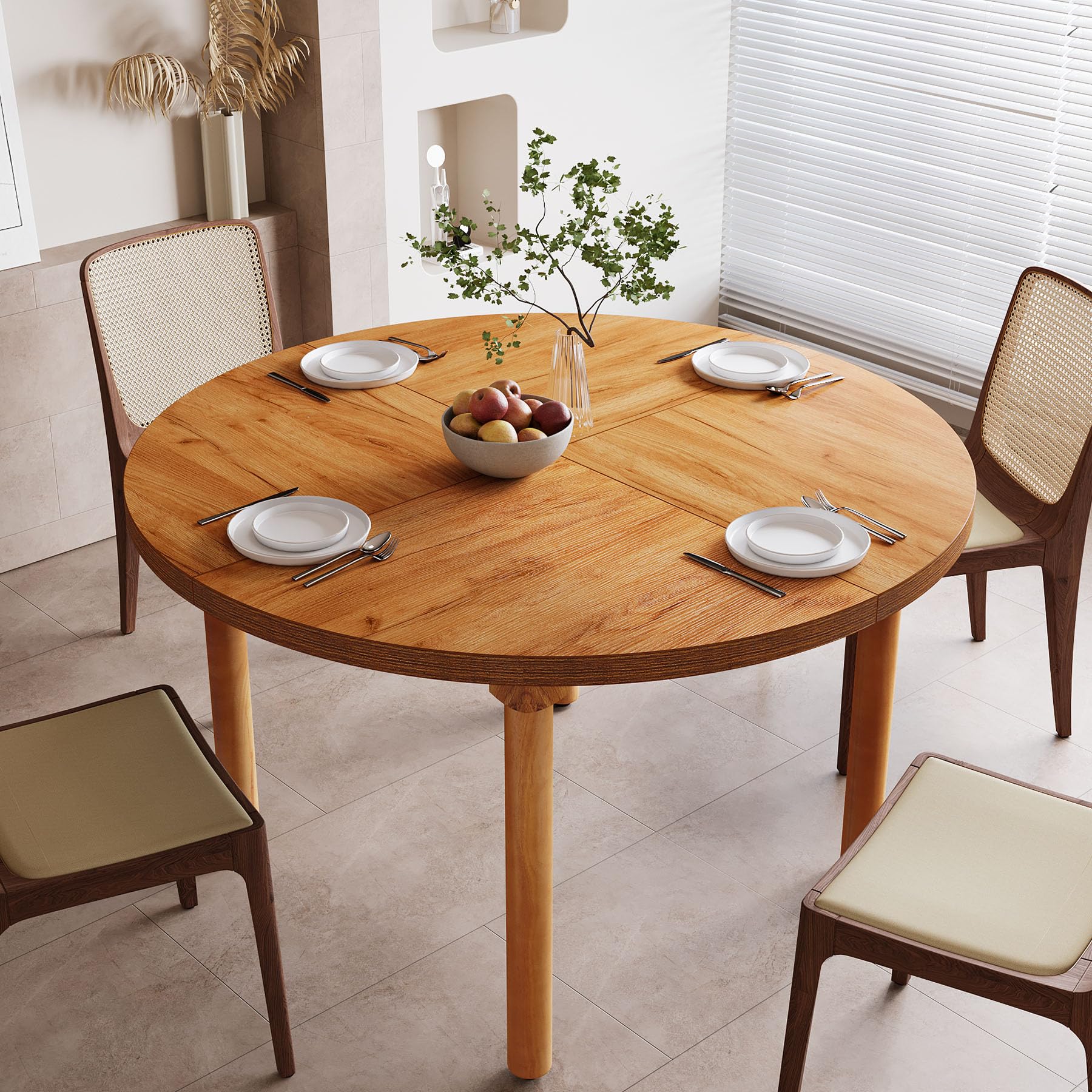 Tribesigns 47-Inch Wood Dining Table for 4, Farmhouse Round Kitchen Table with Sturdy Solid Wood Legs, Large Dinner Table Kitchen & Dining Room Furniture
