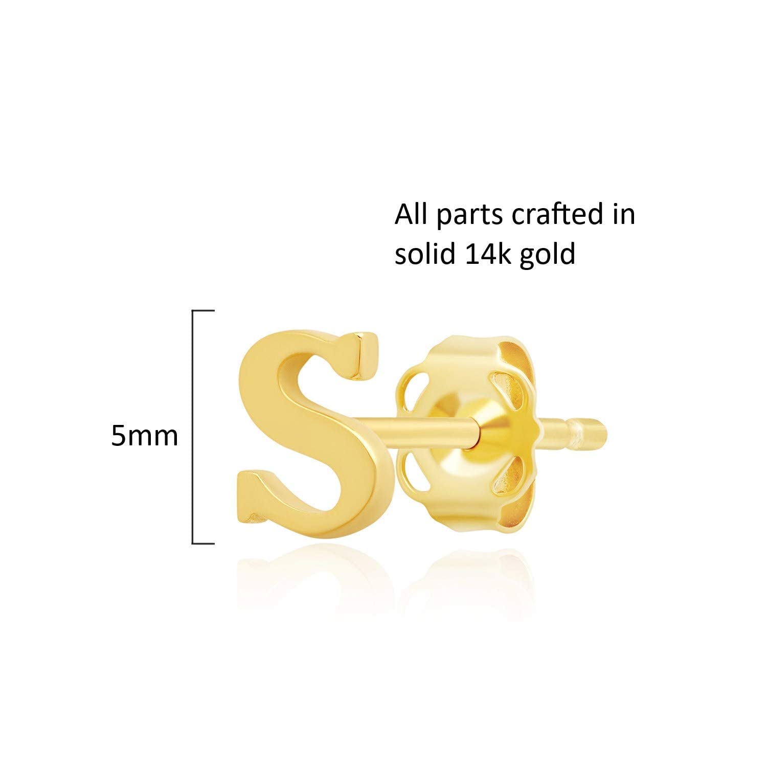 MAX + STONE 14k 5mm Yellow Gold Small Script Initial Letter Stud Earrings for Women | A Initial