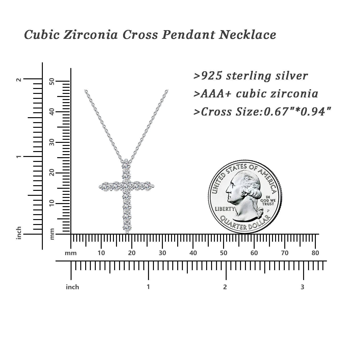 Rnivida 925 Sterling Silver Cz Cross Necklace for Women, Dainty Cubic Zirconia Cross Pendant Necklace