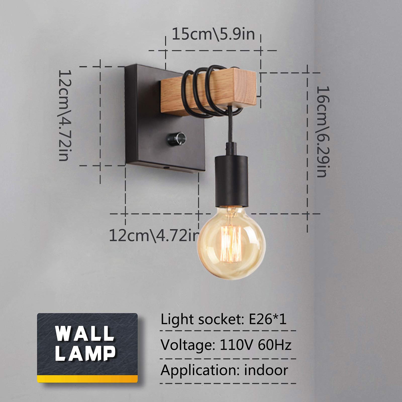 Lightess Black Wall Lights, Edison Wall Lamp 1-Light Industrial Farmhouse Sconce for Barn Kitchen, Living Room, LG9423728