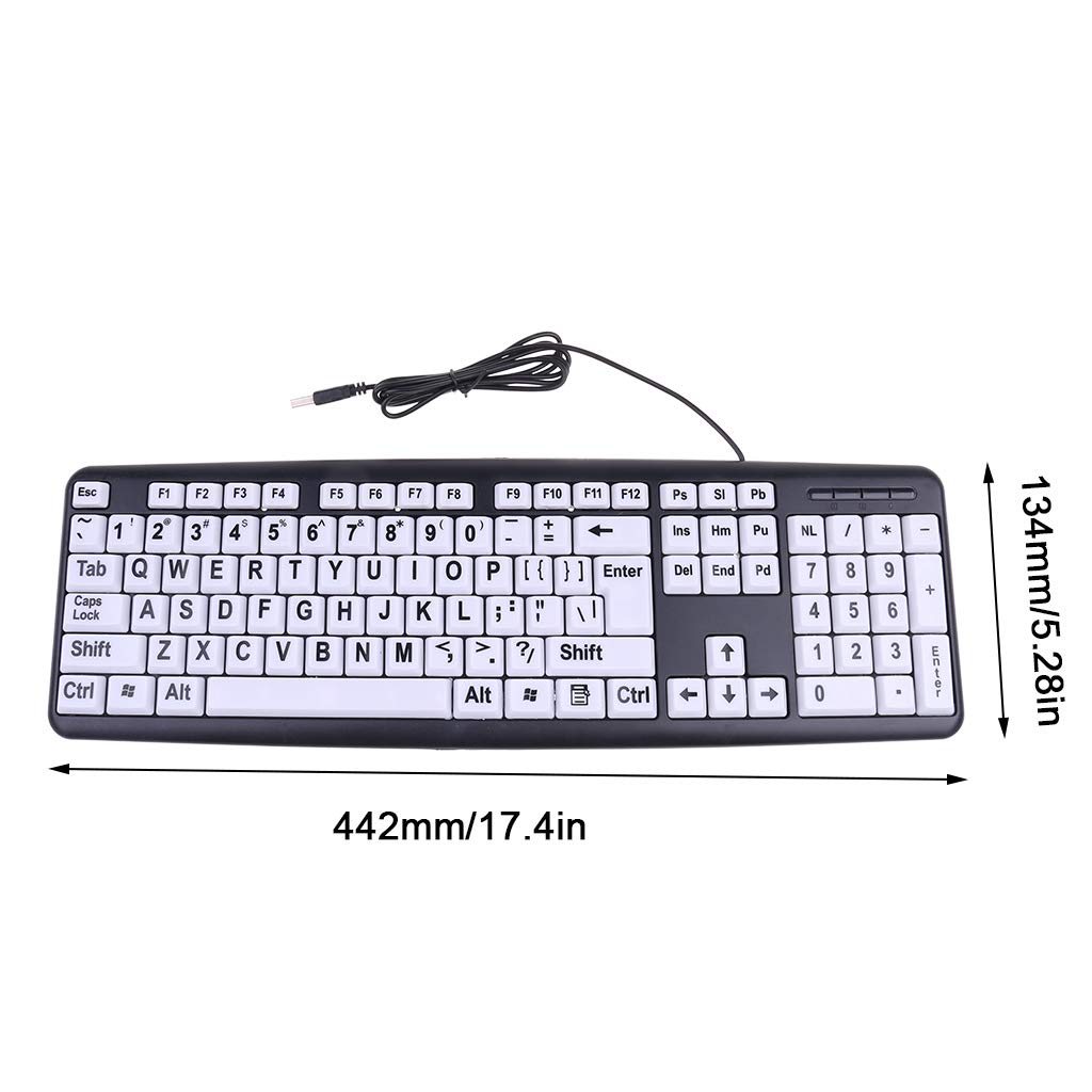 unband User USB Wired PC Computer Game Gaming Keyboard High Contrast Large Print White Keys Black Letter for Old People Elderly Men
