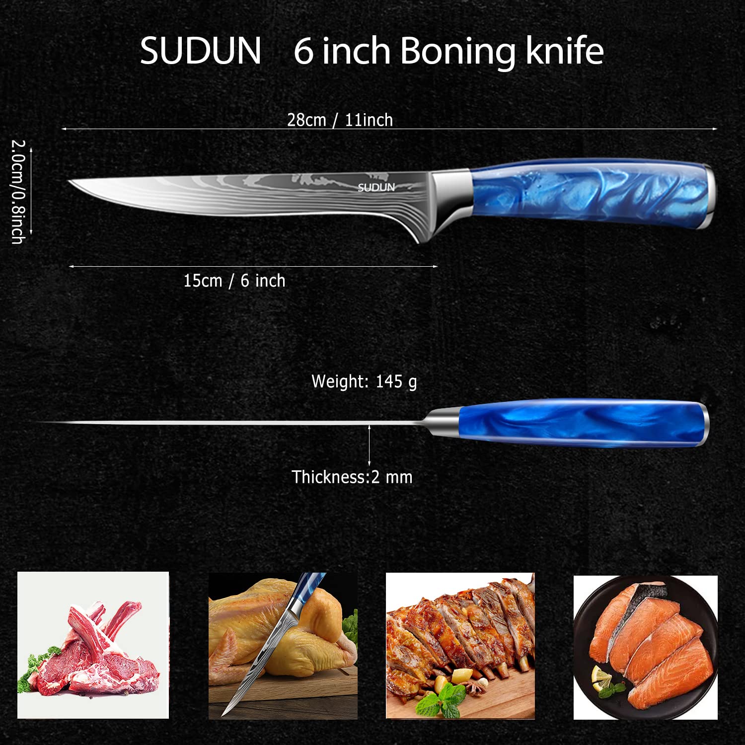 SUDUN Boning Knife 6 Inch, Versatile Deboning Knife,German High Carbon Stainless Steel Kitchen Knives for Meat Fish Poultry Chicken, Ergonomic Resin Handle with Gift Box