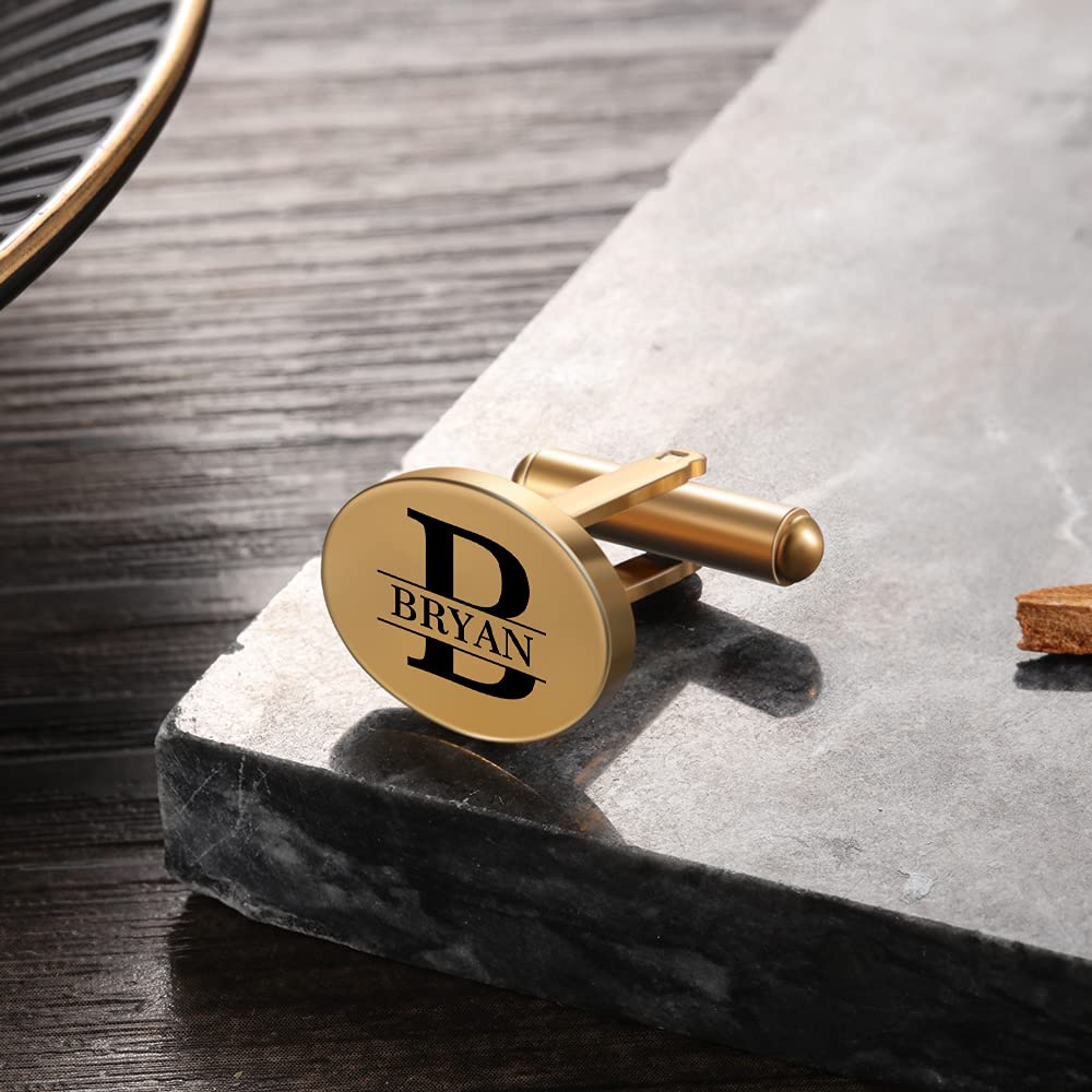 Nauchild Gifts for Men Cufflinks for Men Custom Initial A-Z Cuff Links Personalized Name Cufflinks for Business Wedding Tuxedo Shirts(gold 1)