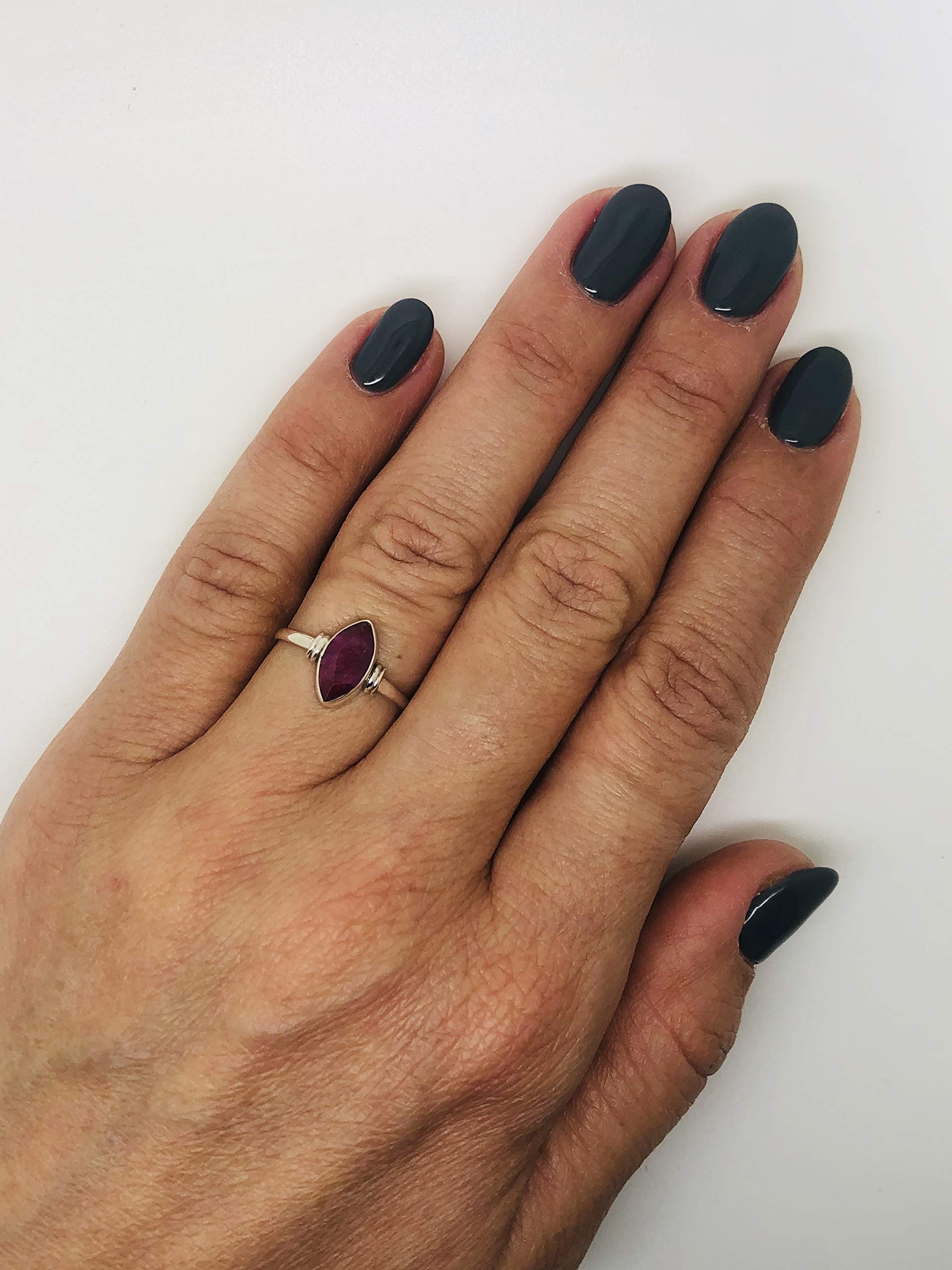 Koral Jewelry Cut Marquise Created Ruby Delicate Ring 925 Sterling Silver Vintage Tribal Gipsy Boho Look (6)