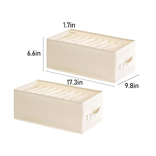 Temiminime Wardrobe Drawer Organizer for Clothes, 10 Grids 2Pack, Closet Organizers and Storage Bins for Legging Yoga Pants Shirt, with Handle & Removable Bottom Cardboard