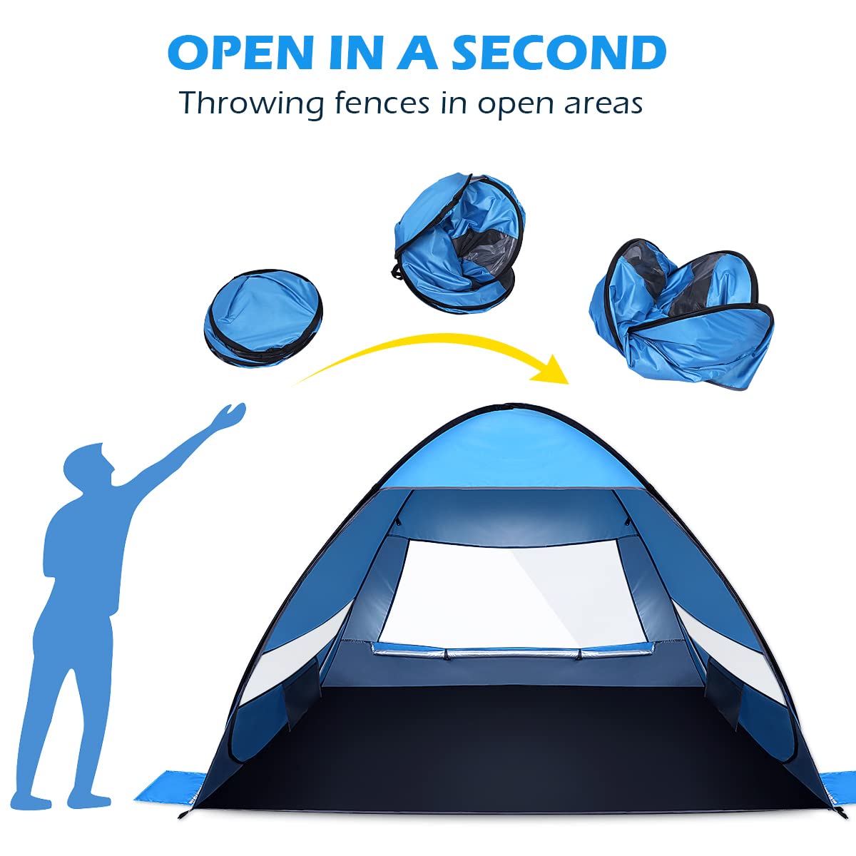 Pop Up Beach Tent for 4 Person Easy Setup and Portable Beach Shade Sun Shelter Canopy with UPF 50+ UV Protection for Family Size