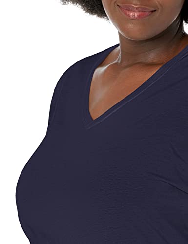JUST MY SIZE womens Just My Size Women's Plus Size Vneck Long Sleeve Tee Shirt, Hanes Navy, 3X US