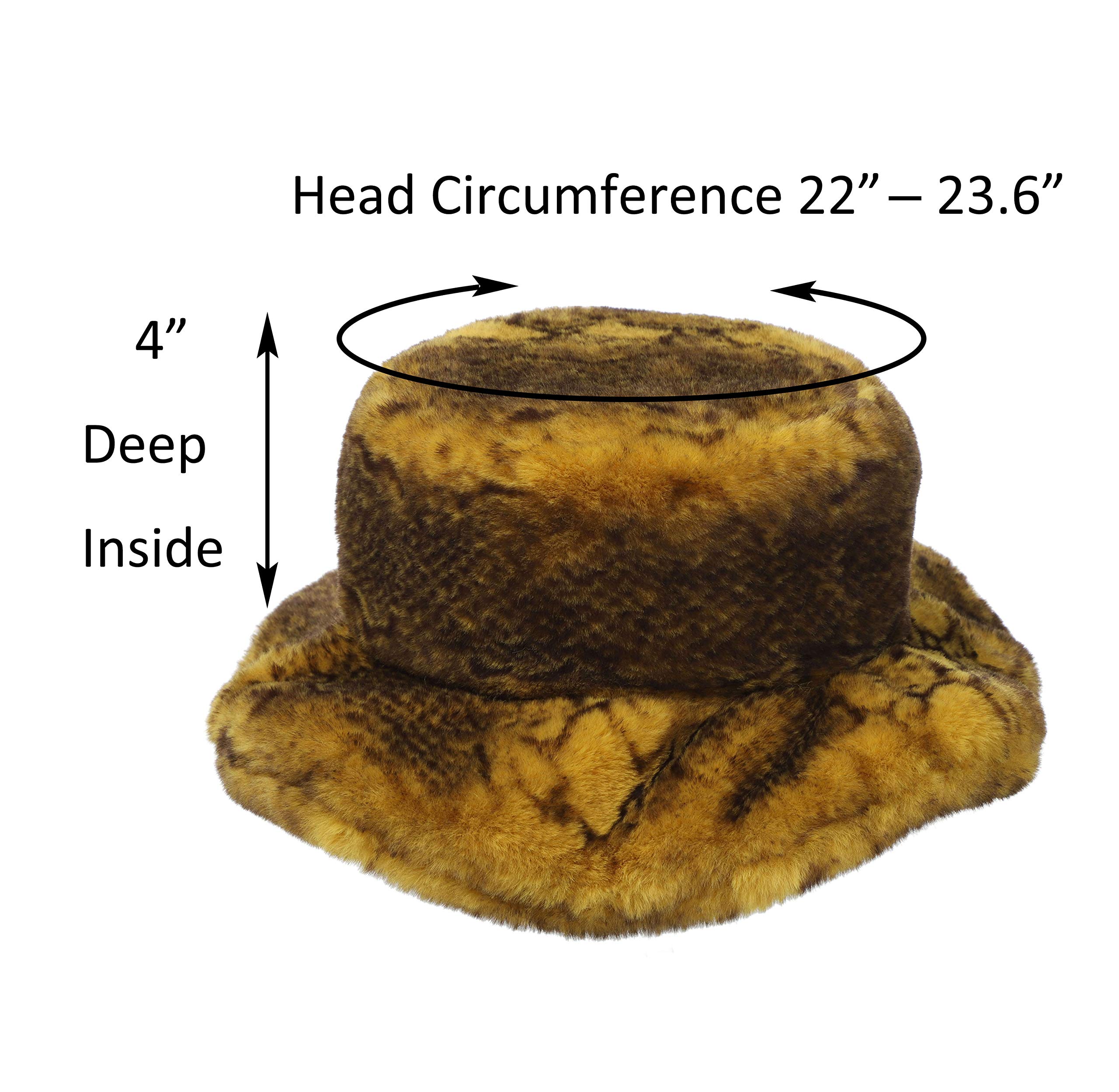 LA CARRIE Women's Snakeskin Print Faux Fur Bucket Hat Winter Warmer Fisherman Cap (Yellow)